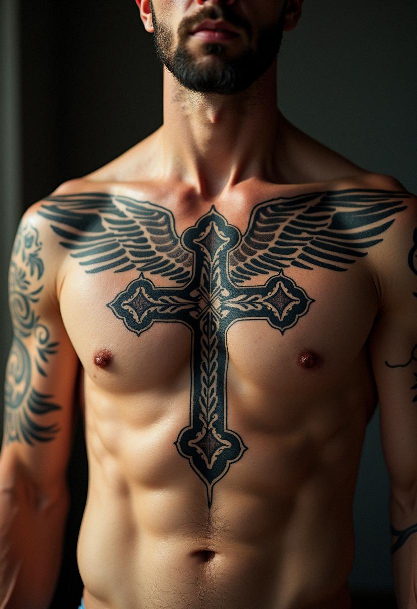 Bold Cross Chest Tattoo Ideas