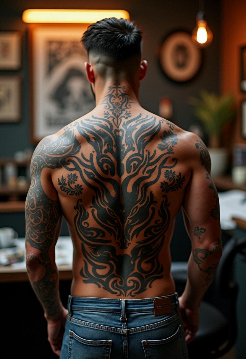 Bold Male Back Tattoo Designs
